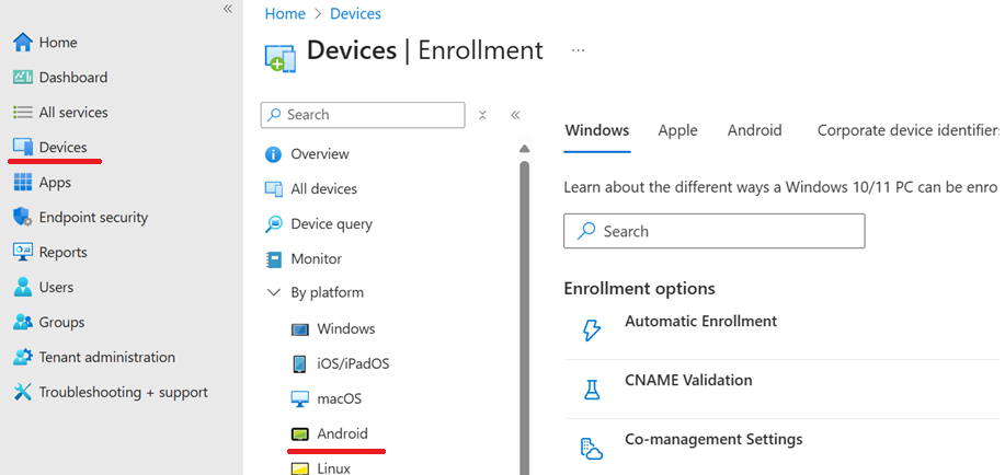 Intune - Meta Device Enrollment – realworld one Support Portal