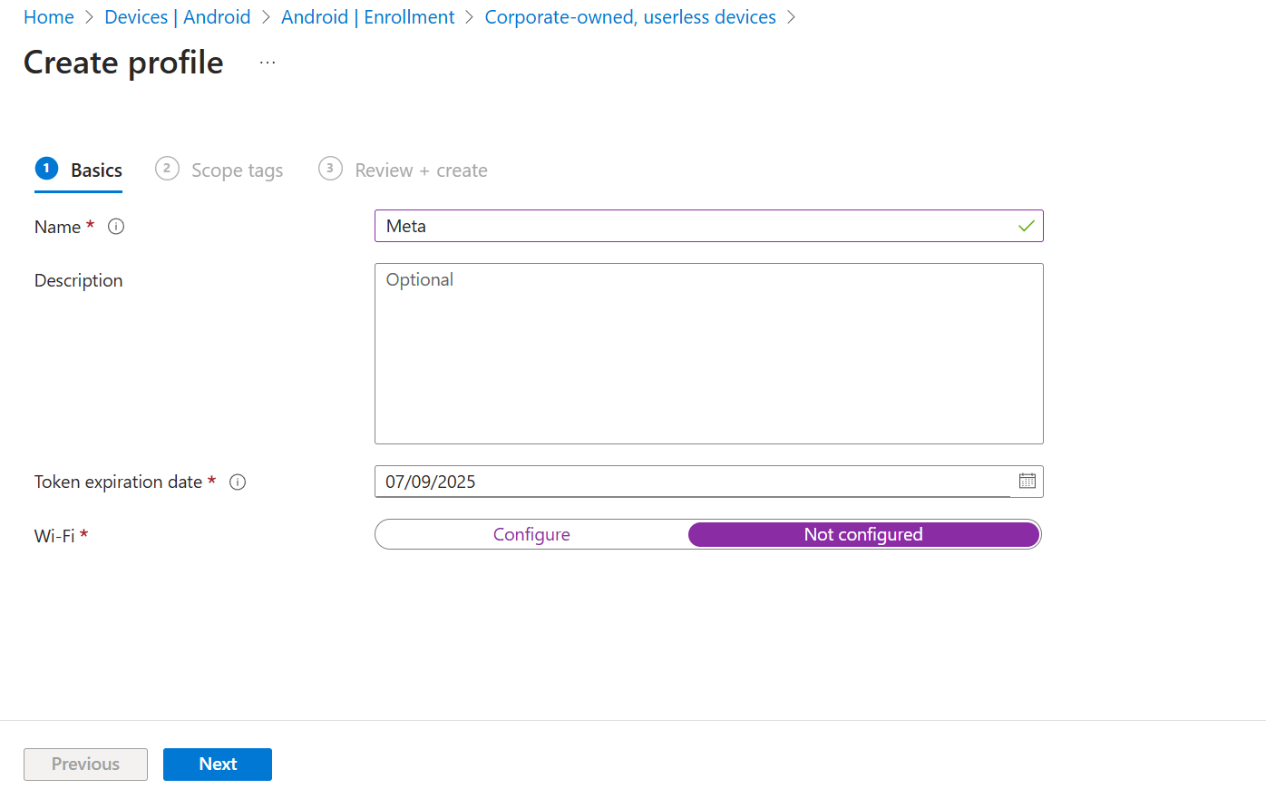 Intune - Meta Device Enrollment – realworld one Support Portal